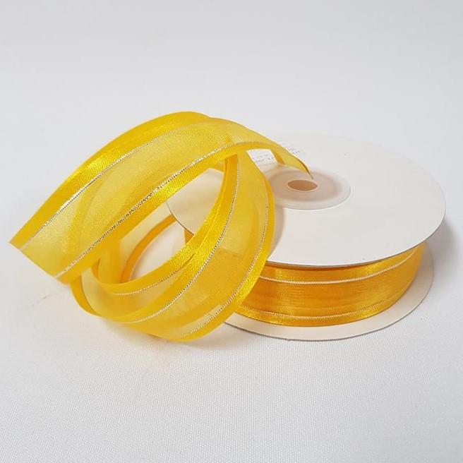 Organza Satin Edged Organza Silver Thread 15mm Gold Yellow - Desflora