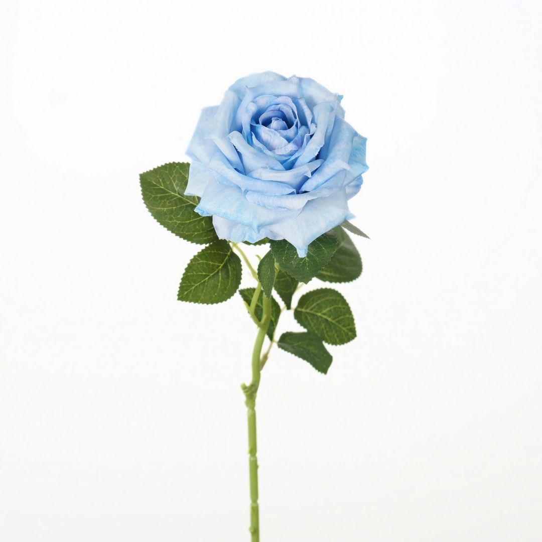 Artificial Full Bloom Rose Tubby Blue 65cm - Desflora
