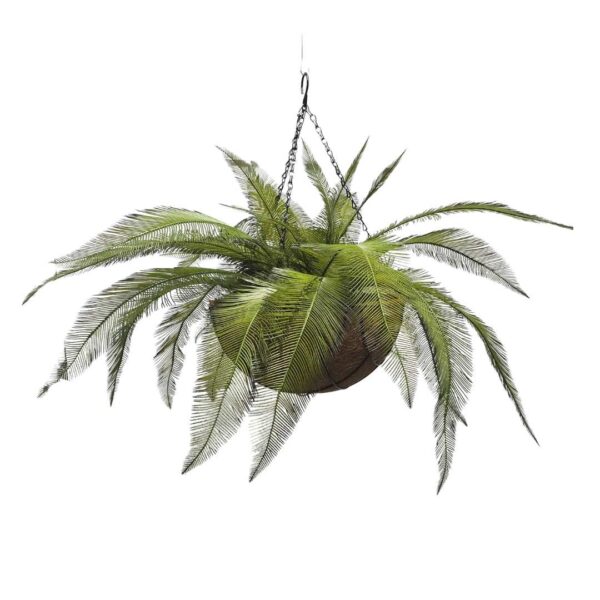 Artificial Feather Fern in Rattan Hanging Basket - Desflora